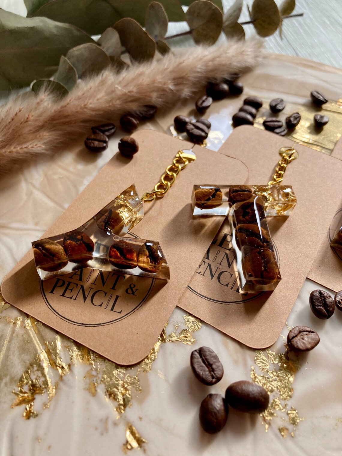 Personalized Letters Keychain Gold Coffee Lover With Coffee - Etsy