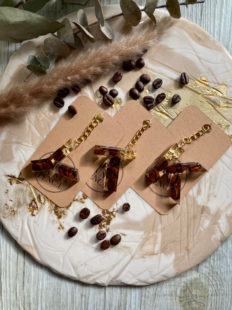 Personalized Letters Keychain Gold Coffee Lover With Coffee - Etsy