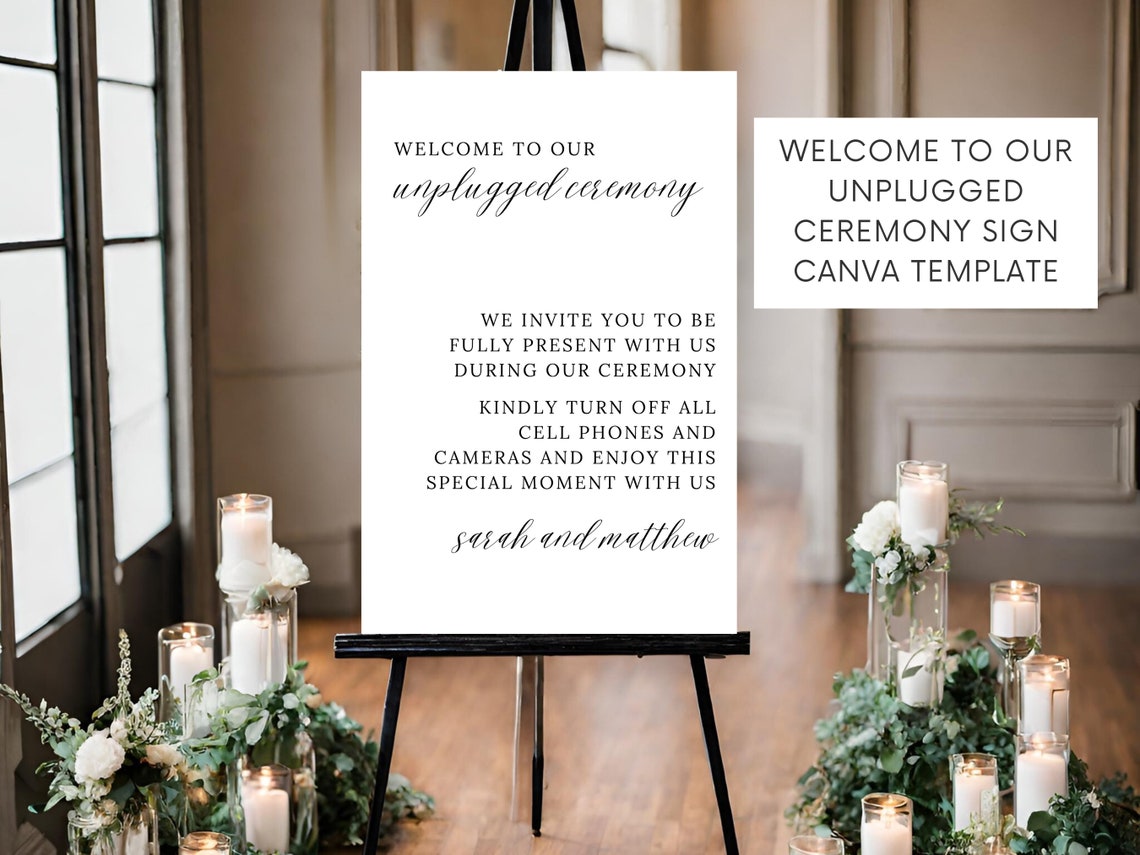 Wedding Ceremony Unplugged Welcome Sign Welcome to Our Unplugged ...