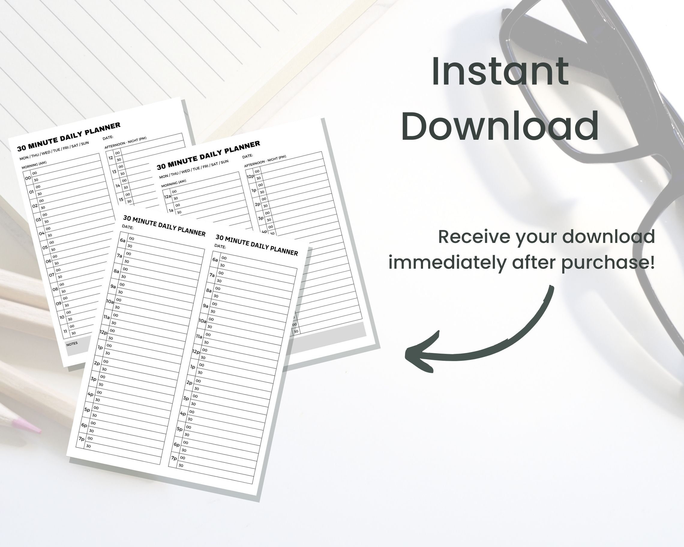 30 Minute Daily Planner Printable Prioritized Hourly Planner Time ...