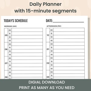 Printable Daily Appointment Planner With 15-minute Time Block Segments ...
