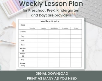 Editable Weekly Lesson Plan Template for Preschool, Prek, Kindergarten ...