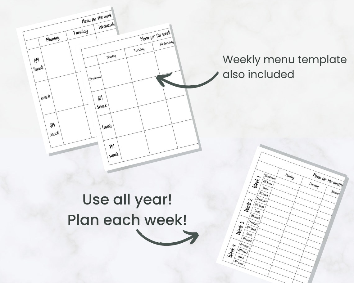 School Menu Template Editable Monthly & Weekly School Menu Printable ...