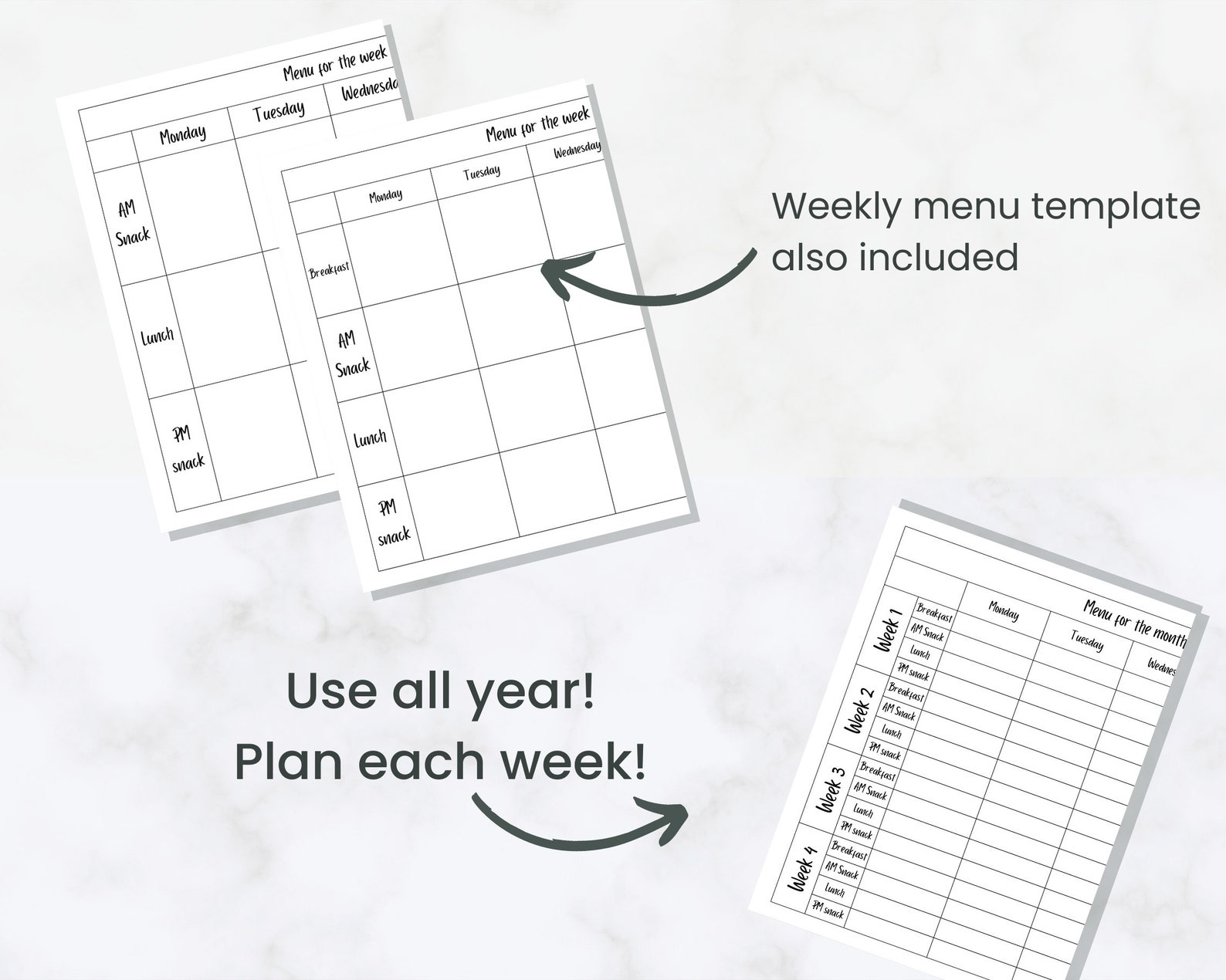 School Menu Template Editable Monthly & Weekly School Menu Printable ...