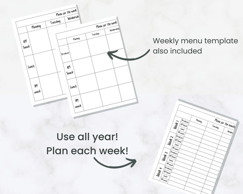 Daycare Menu Editable Monthly and Weekly Daycare Menu Printable ...