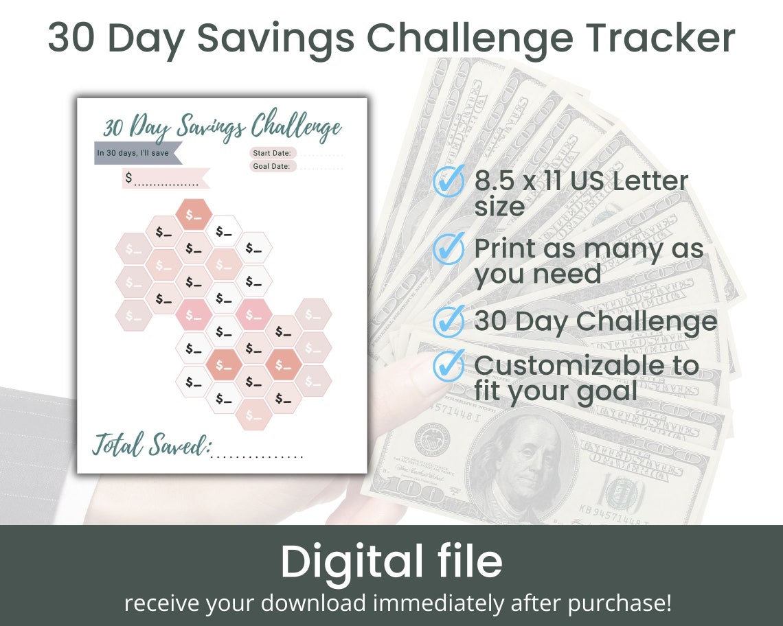 30 Day Savings Challenge Printable Savings Challenge Monthly Savings ...