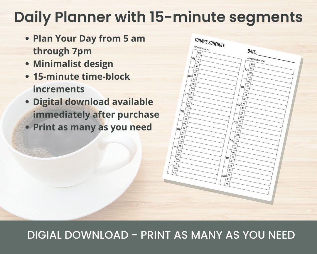 Printable Daily Appointment Planner With 15-minute Time Block - Etsy