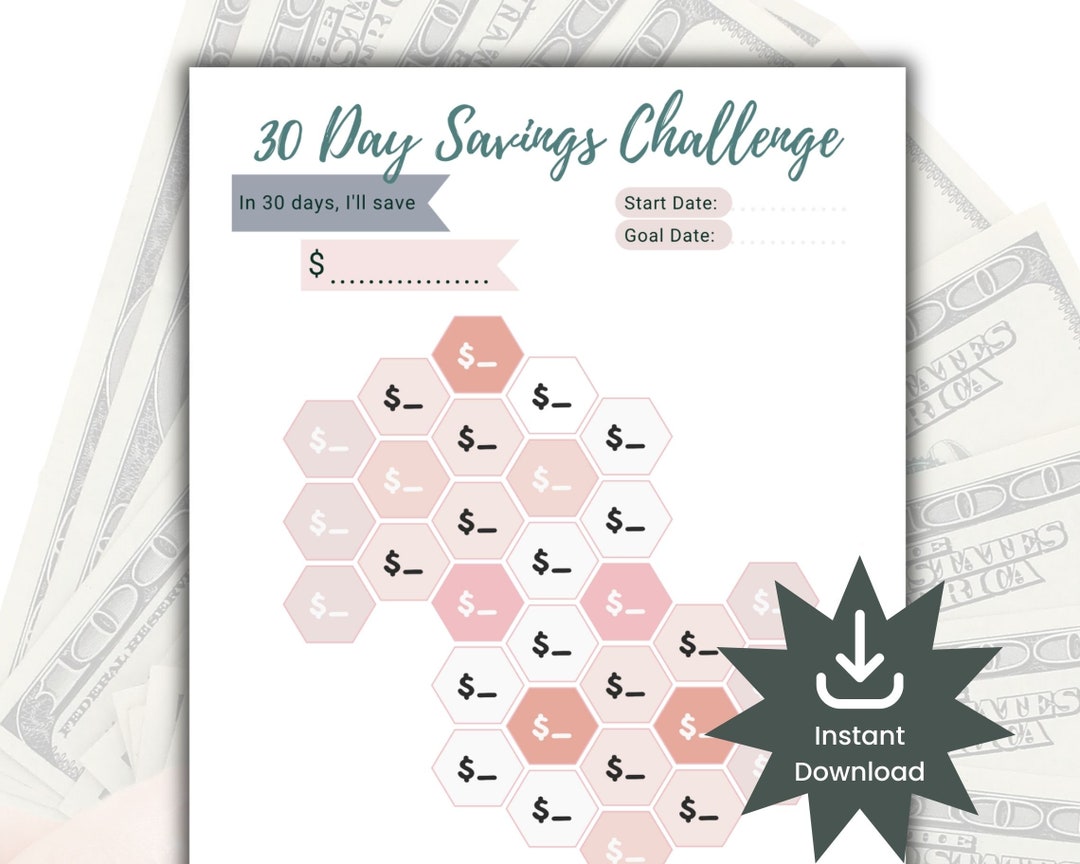 30 Day Savings Challenge Printable Savings Challenge Monthly Savings ...