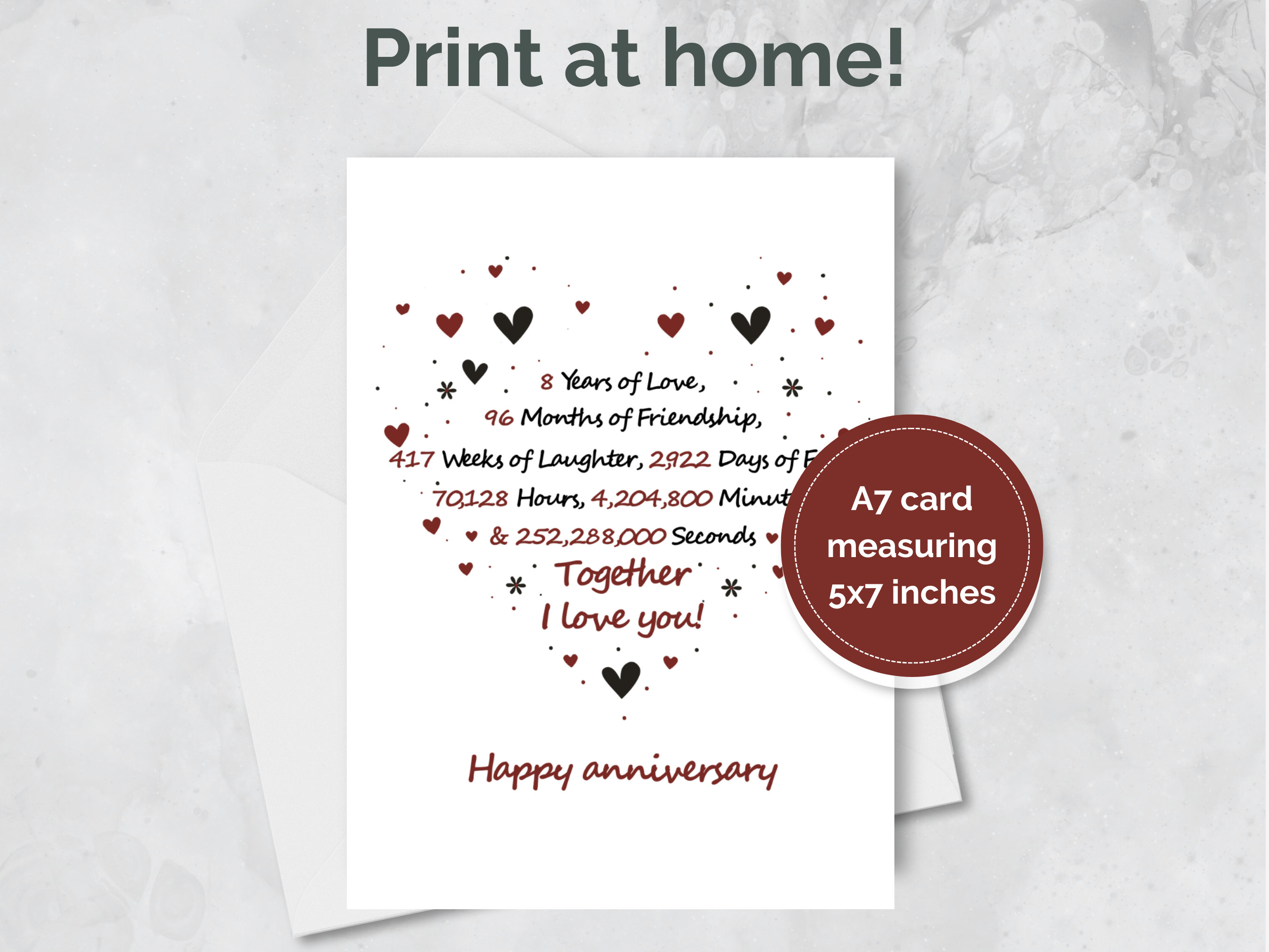 8th Anniversary Card Printable Eighth Anniversary Together 8 Year ...