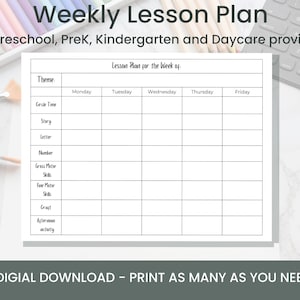 Printable Weekly Lesson Plan Template for Preschool Prek - Etsy