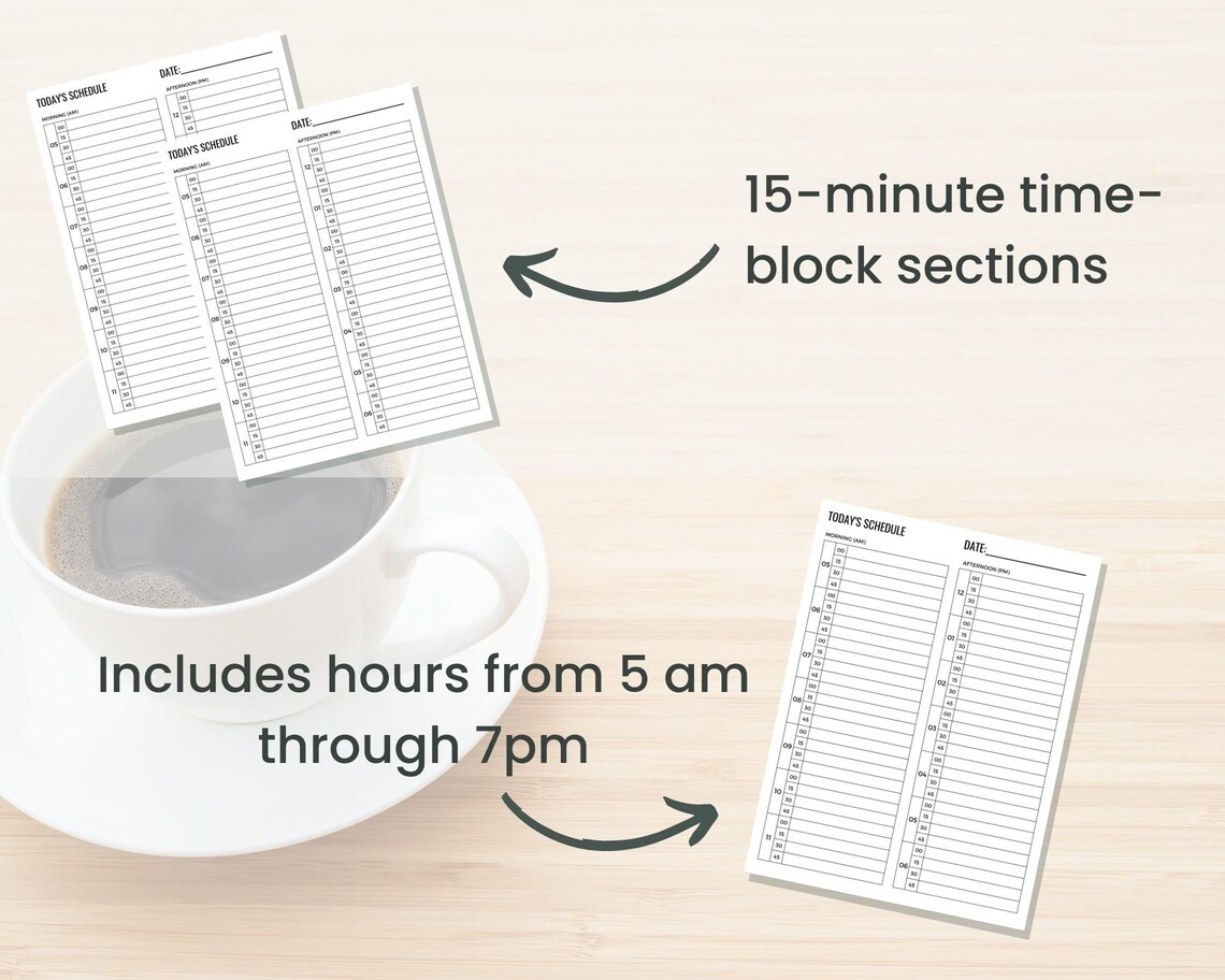 Printable Daily Appointment Planner With 15-minute Time Block Segments ...