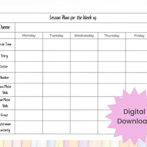 Lesson Plan Template Preschool Lesson Planner Homeschool - Etsy