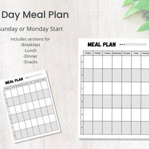 7 Day Printable Meal Plan Includes Sections for Breakfast, Lunch ...