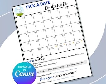 Pick A Date to Donate Fundraiser Calendar Pay the Date Fundraiser Pick ...