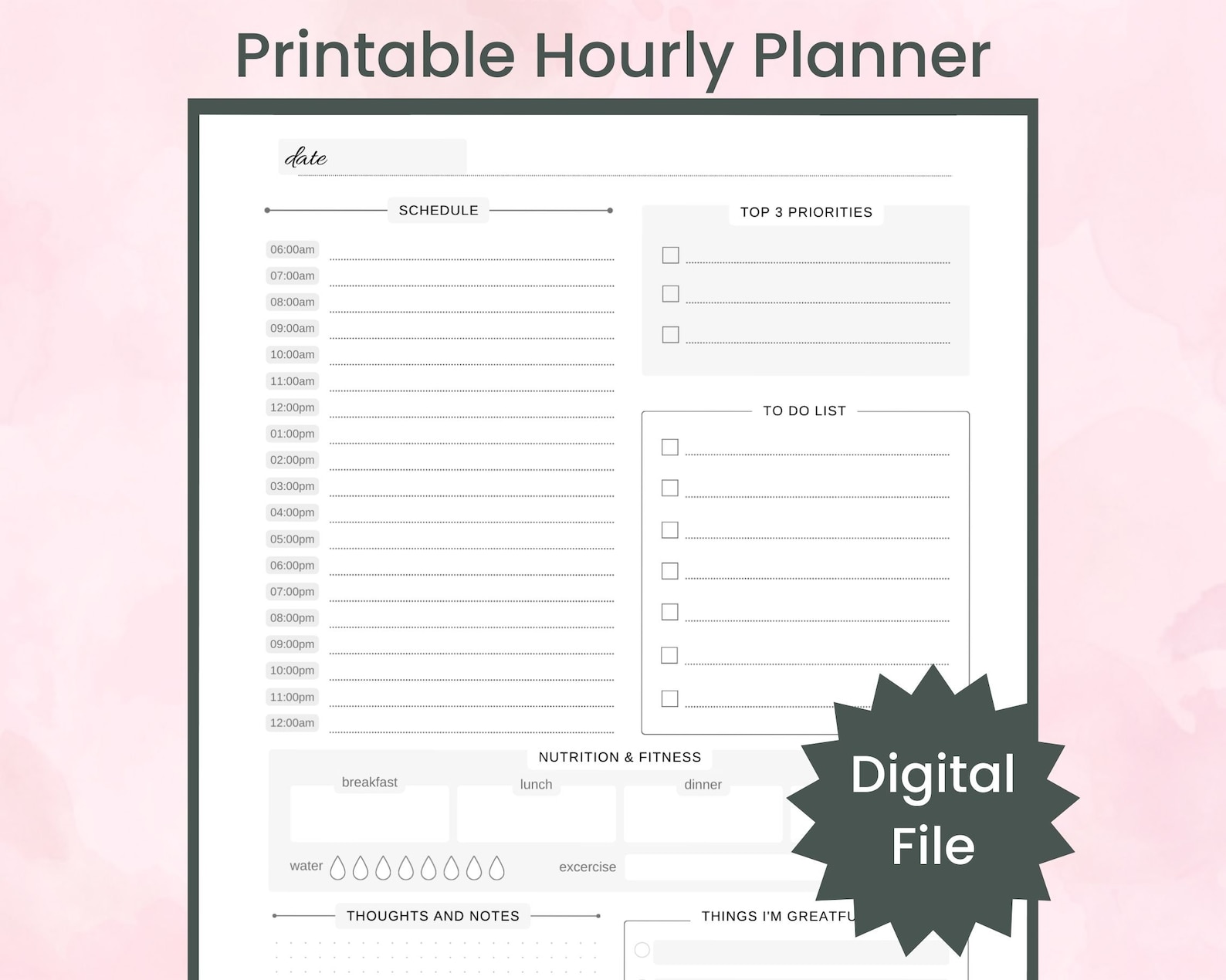 Daily Planner Printable Prioritized Hourly Planner Time - Etsy