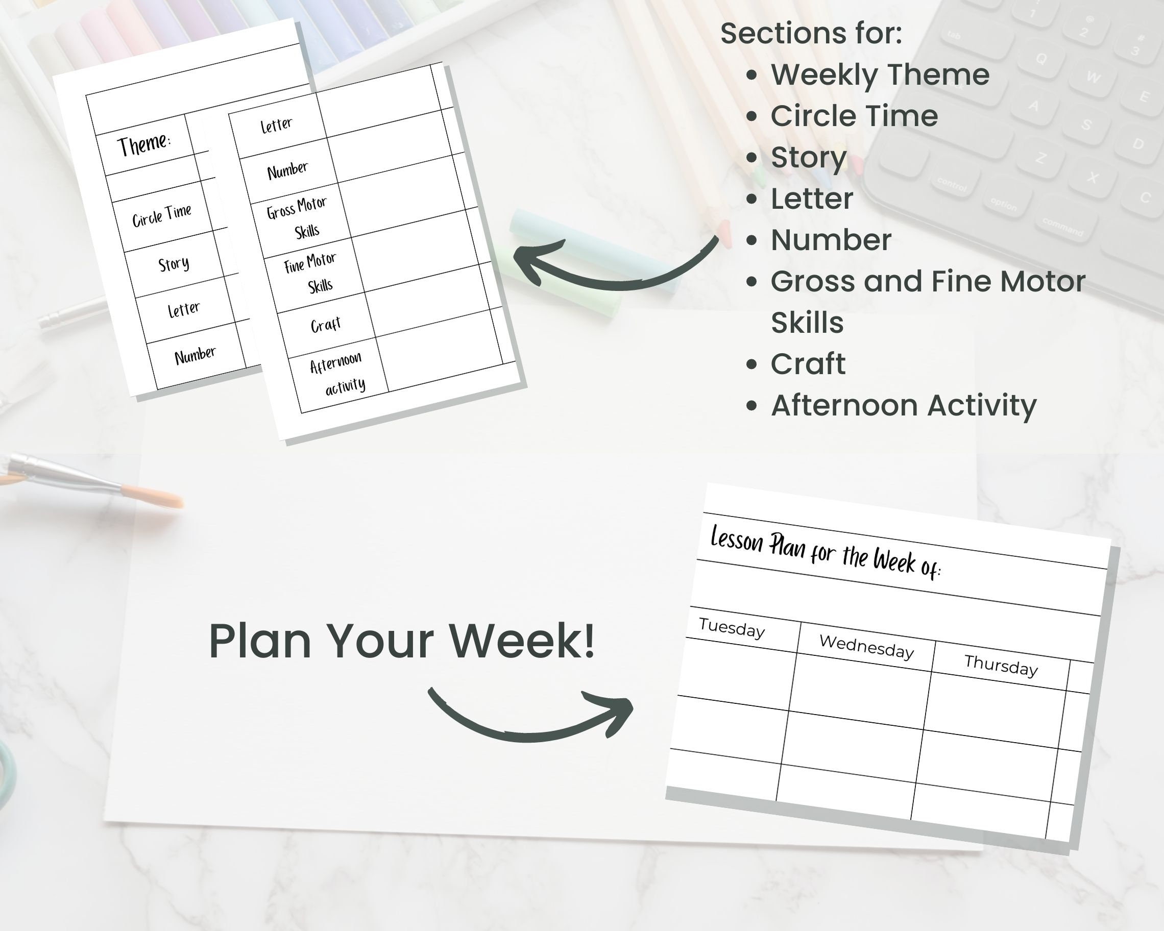 Printable Weekly Lesson Plan Template for Preschool Prek - Etsy