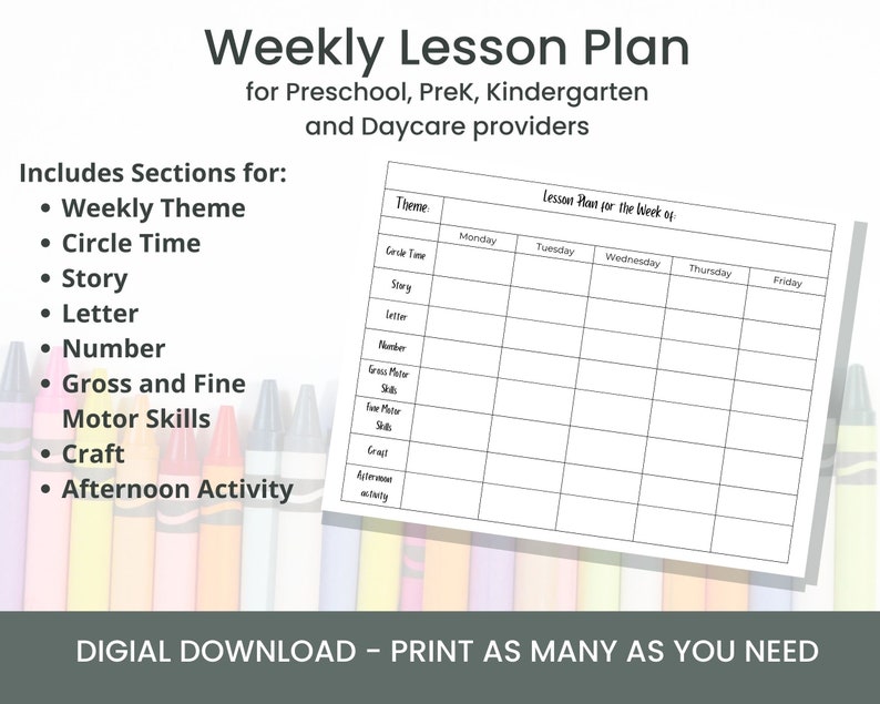 Lesson Plan Template Preschool Lesson Planner Homeschool Weekly Lesson ...