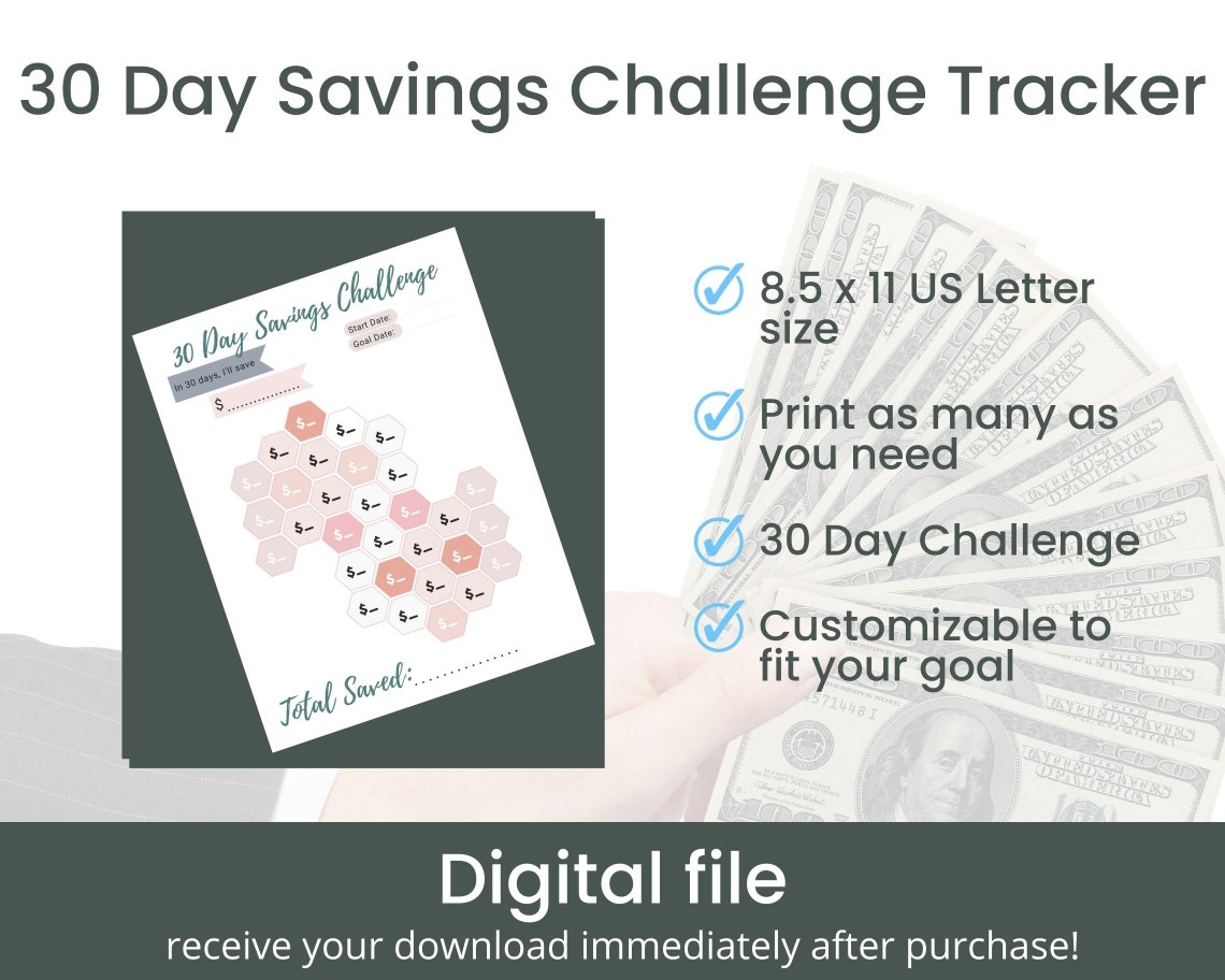 30 Day Savings Challenge Printable Savings Challenge - Etsy