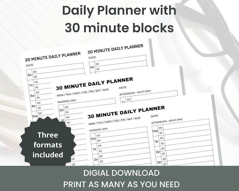 30 Minute Daily Planner Printable Prioritized Hourly Planner Time ...
