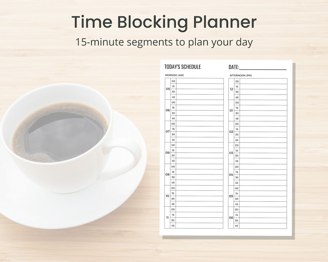 Printable Daily Appointment Planner With 15-minute Time Block Segments ...