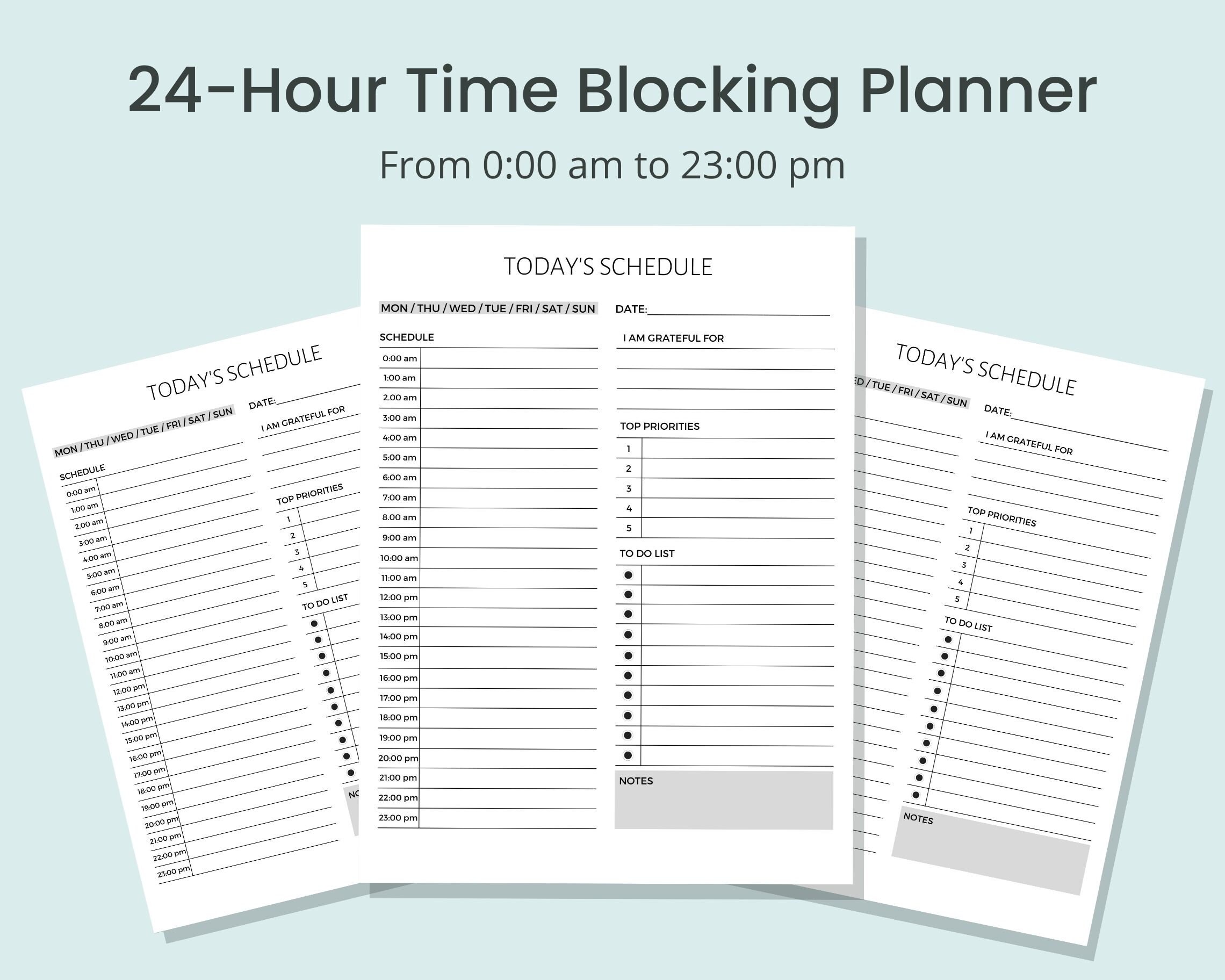 24 Hour Daily Planner Printable Prioritized Hourly Planner Time ...