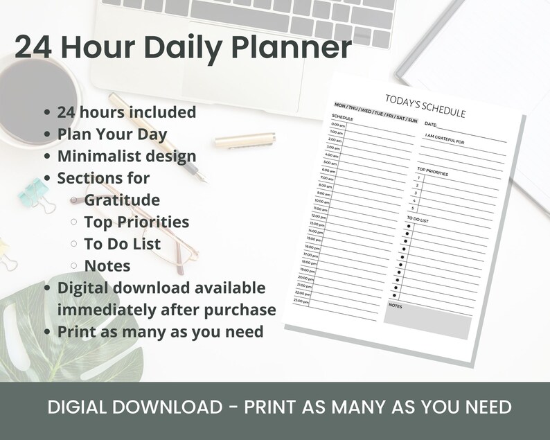 24-hour Daily Planner Printable Prioritized Hourly Planner - Etsy