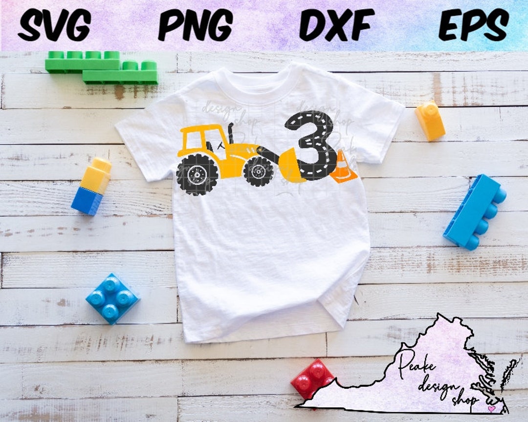 Construction SVG Birthday Excavator Digger Bulldozer Tractor 3rd Third ...