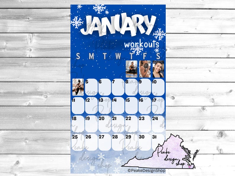 January 2026 Workout Selfie Tracker • Fitness Exercise Calendar ...