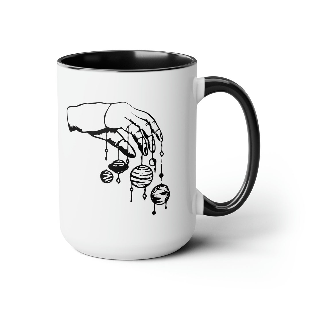 Planetary Orbs Hand Mug 15oz Two-tone Cosmic Drip, Space Art Coffee Cup ...