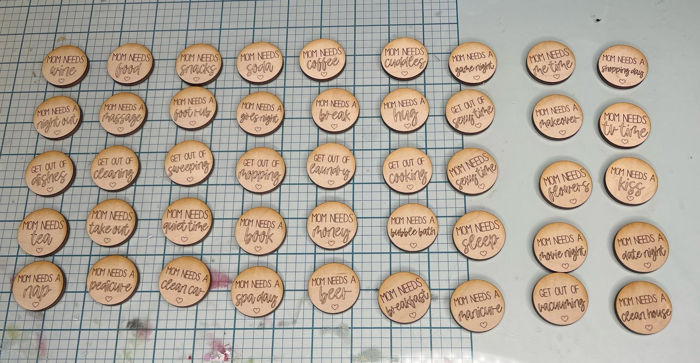 DIY 45 Wooden Laser Cut and Engraved Mother"s Day Reward Tokens Wood ...