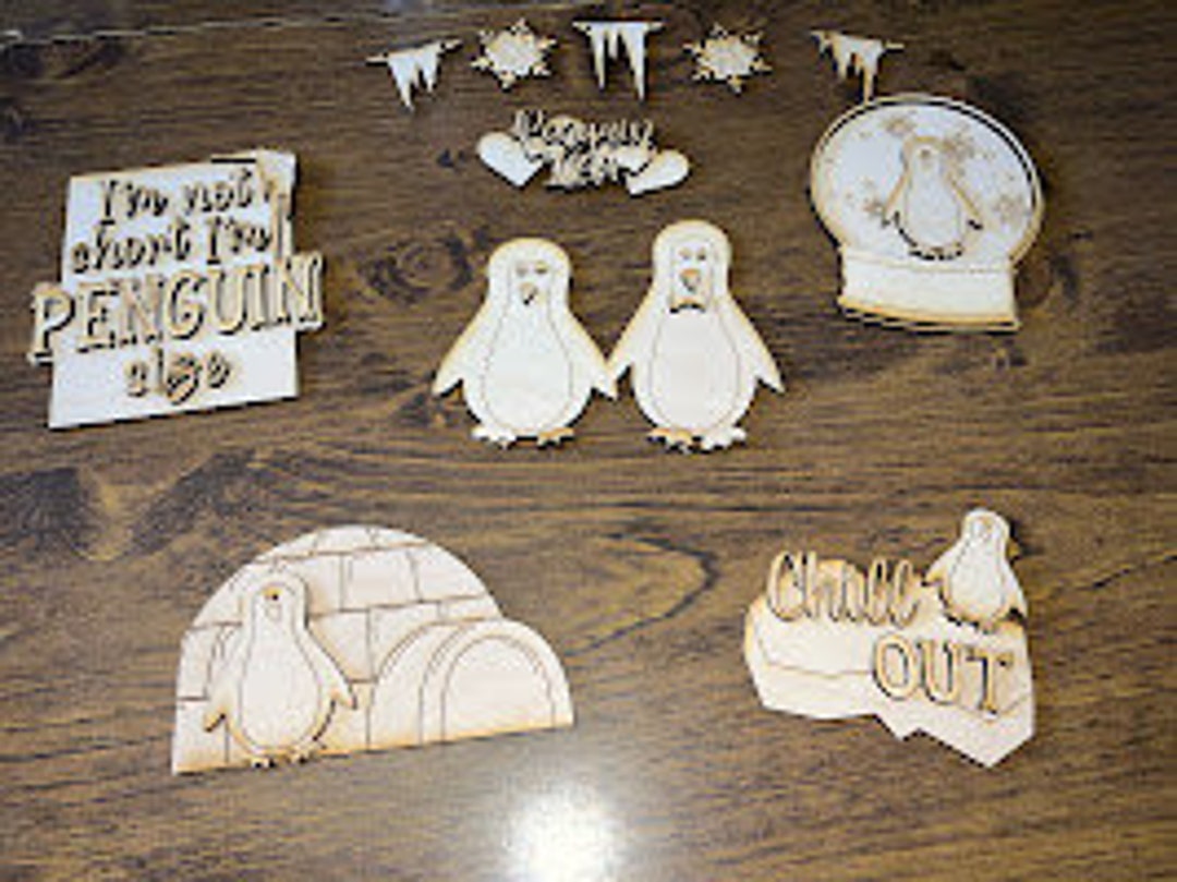 DIY Penguin Winter Tiered Tray Decor | Laser Cut Maple Wood Blanks - Etsy
