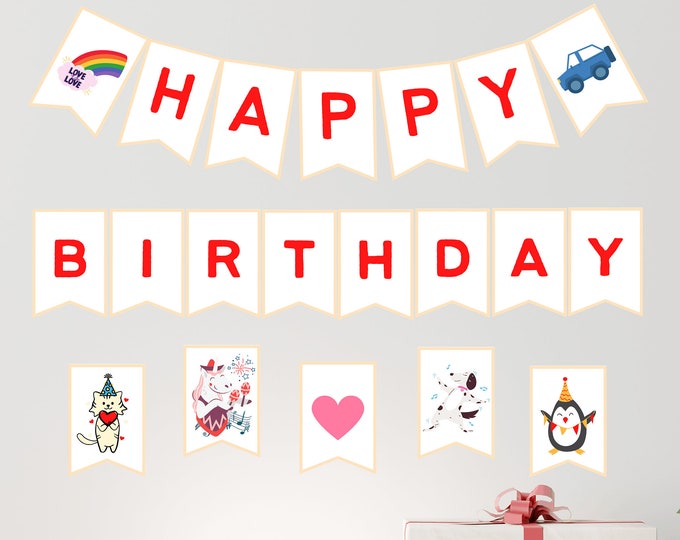 Happy Birthday Printable Banner With Funny & Cute Animals, INSTANT ...