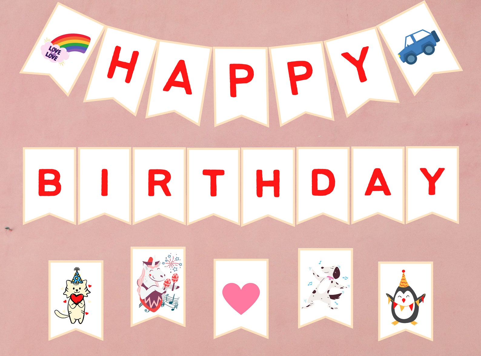 Happy Birthday Printable Banner With Funny & Cute Animals, INSTANT ...