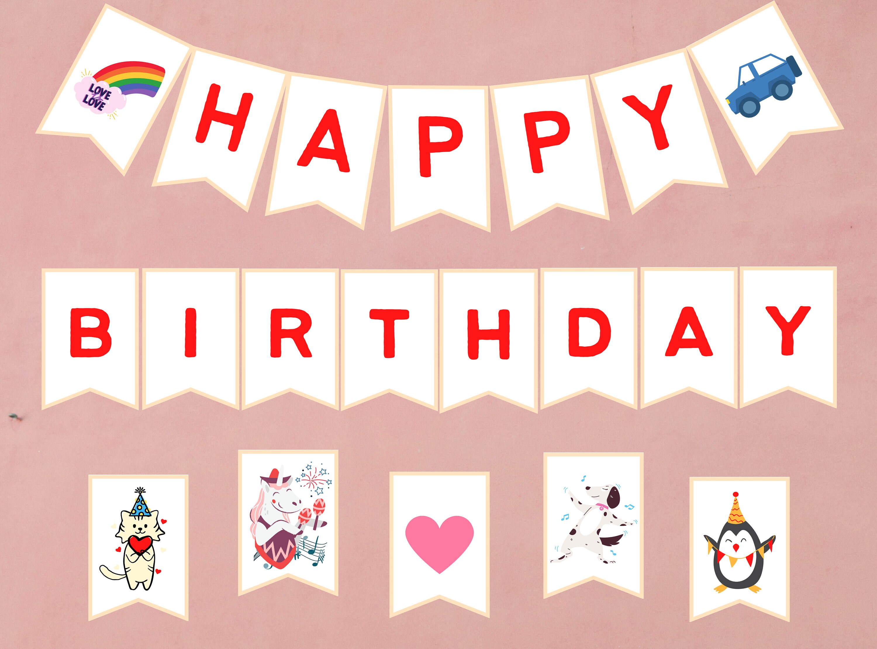 Happy Birthday Printable Banner With Funny & Cute Animals, INSTANT ...