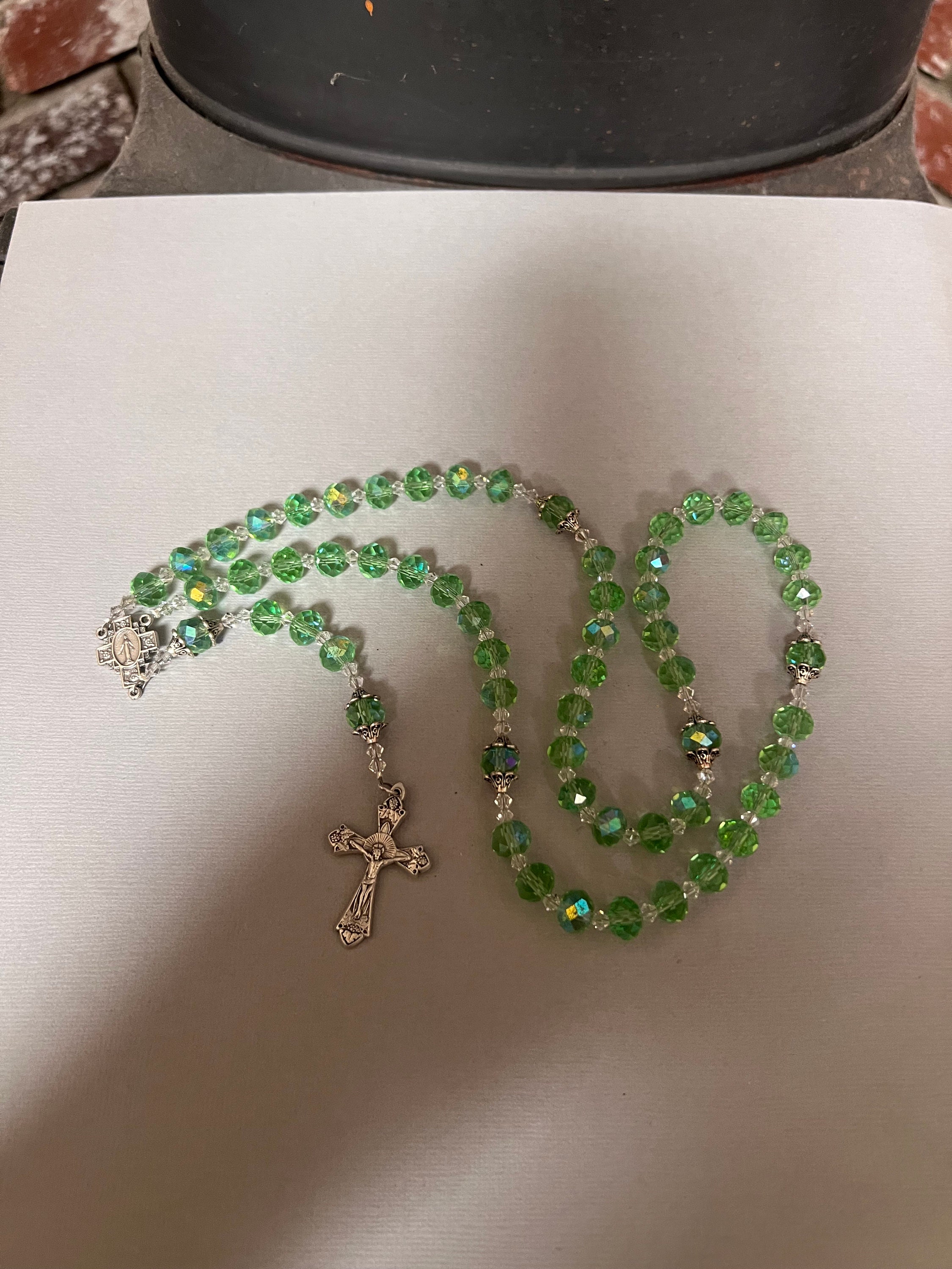 Rosary. Has a Beautiful Crucifix, Medal, and Iridescent Beads. A Nice ...