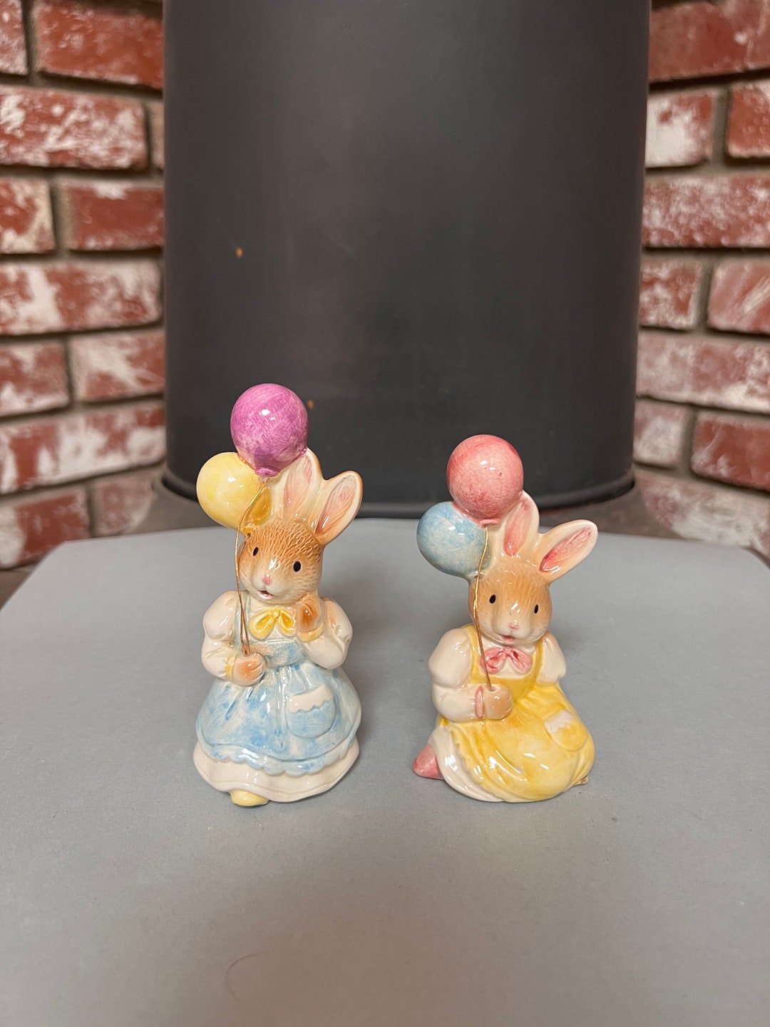 Vintage Rabbits Carrying Balloons Figurine. Made in Japan. Cute and ...