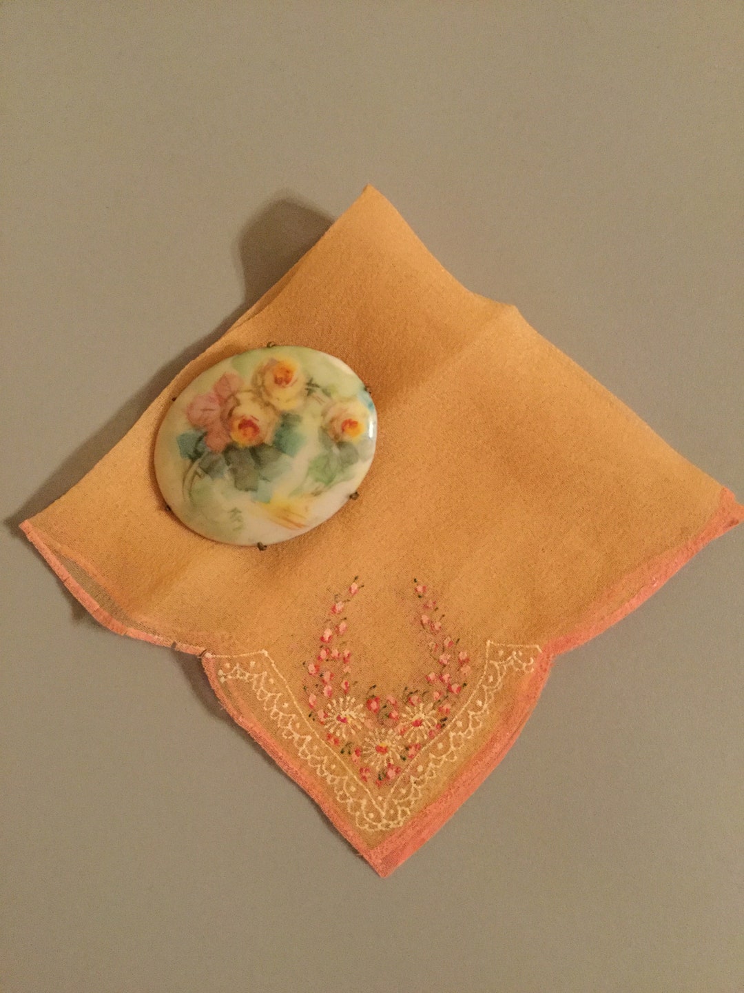 Vintage Porcelain Brooch With Hand Painted Flowers. Beautiful and ...