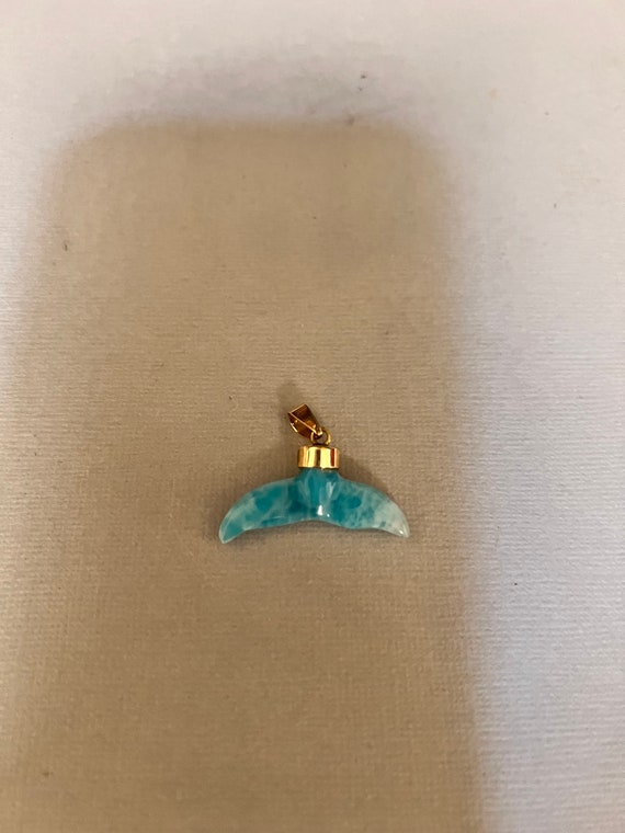 14K Solid Gold Whale Tale Pendant. Stone May be Chalc… - Gem