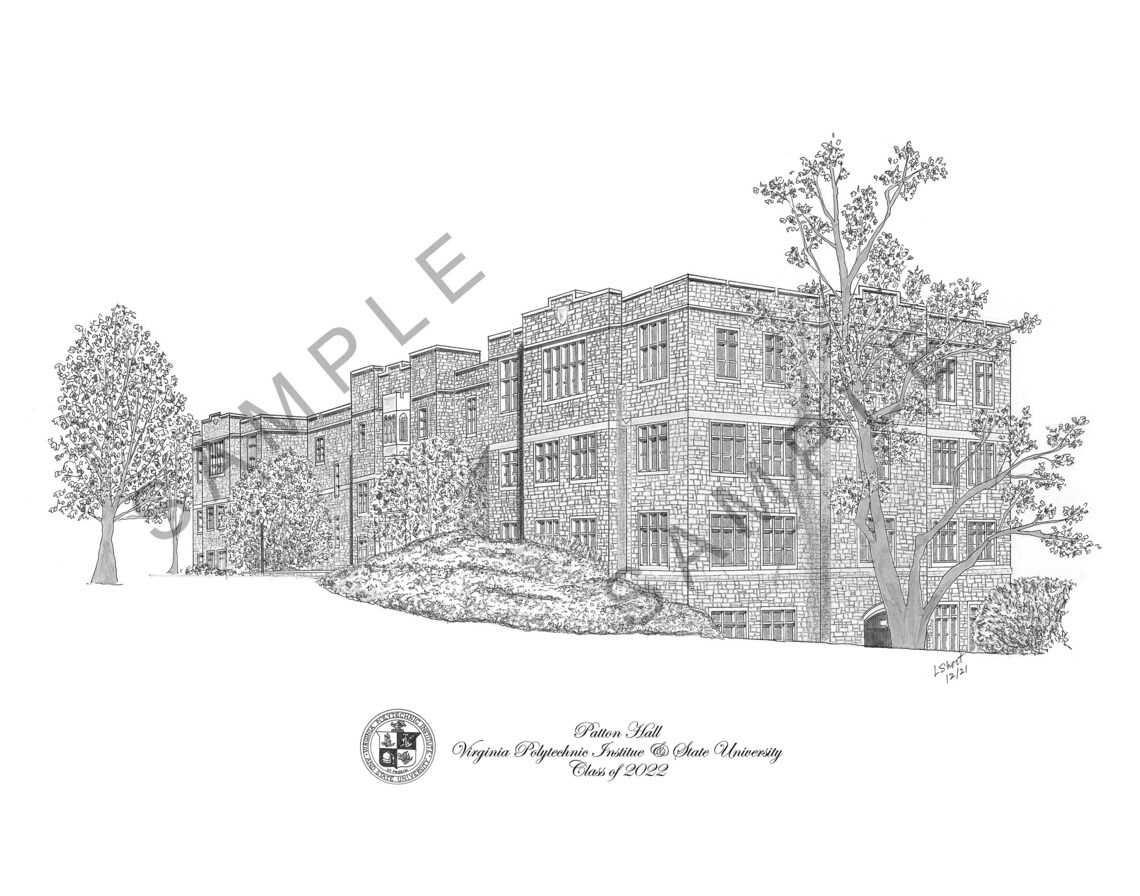 Virginia Tech Patton Hall Art Print | Etsy