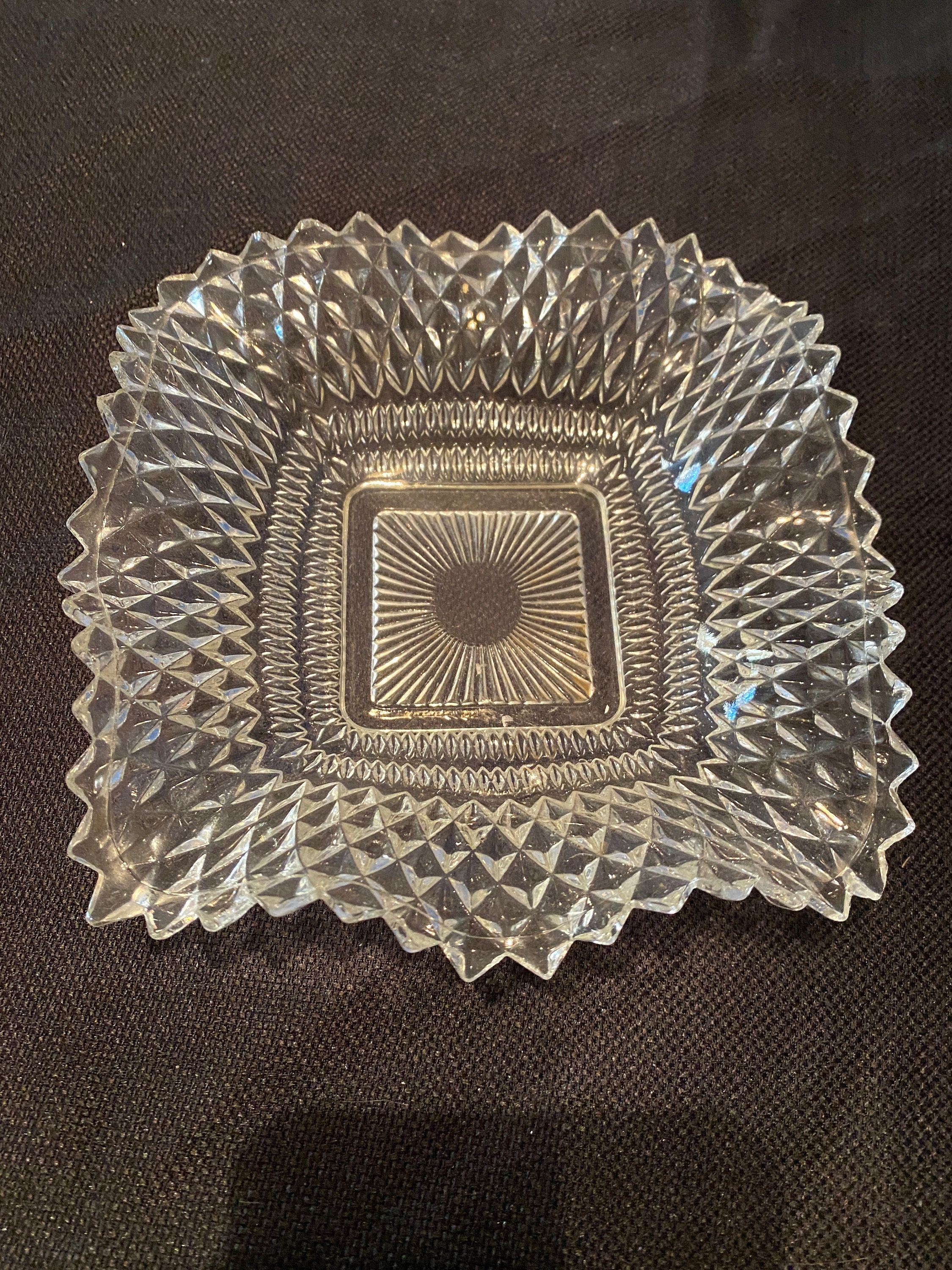 Vintage Indiana Glass Diamond Point Pattern Clear Ruffled Etsy