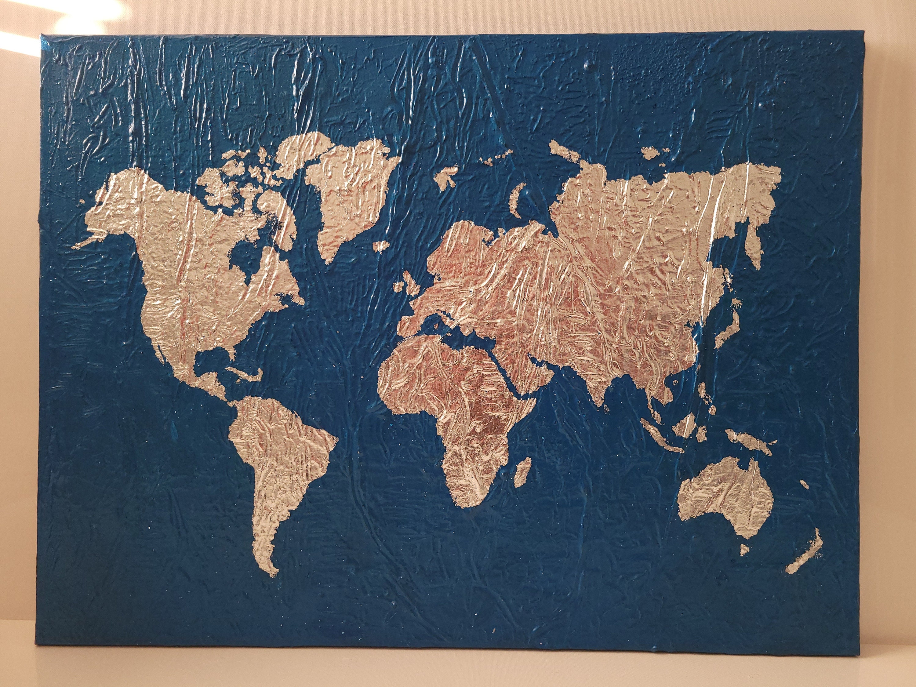 Handmade World Map Acrylic Painting Wall Art 24x18 Modern Wall Art With ...