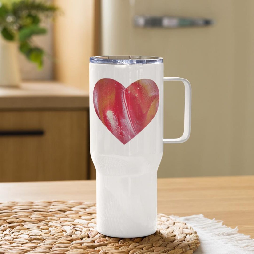 Romantic Red Heart Travel Mug With a Handle - Beautiful Heart Design ...