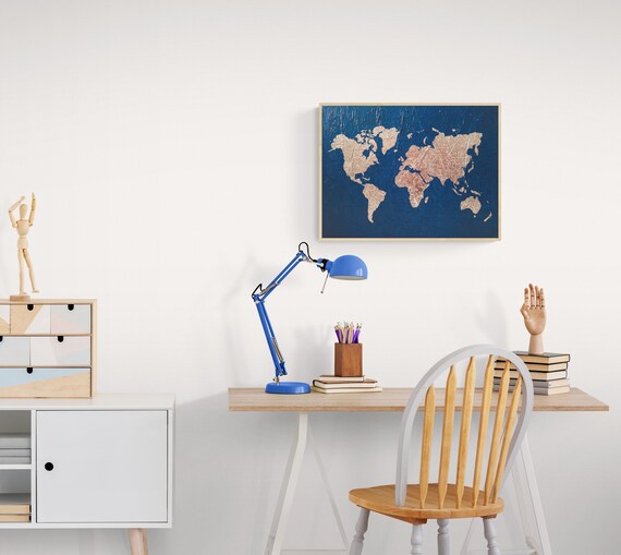 Handmade World Map Acrylic Painting Wall Art 24x18 - Etsy