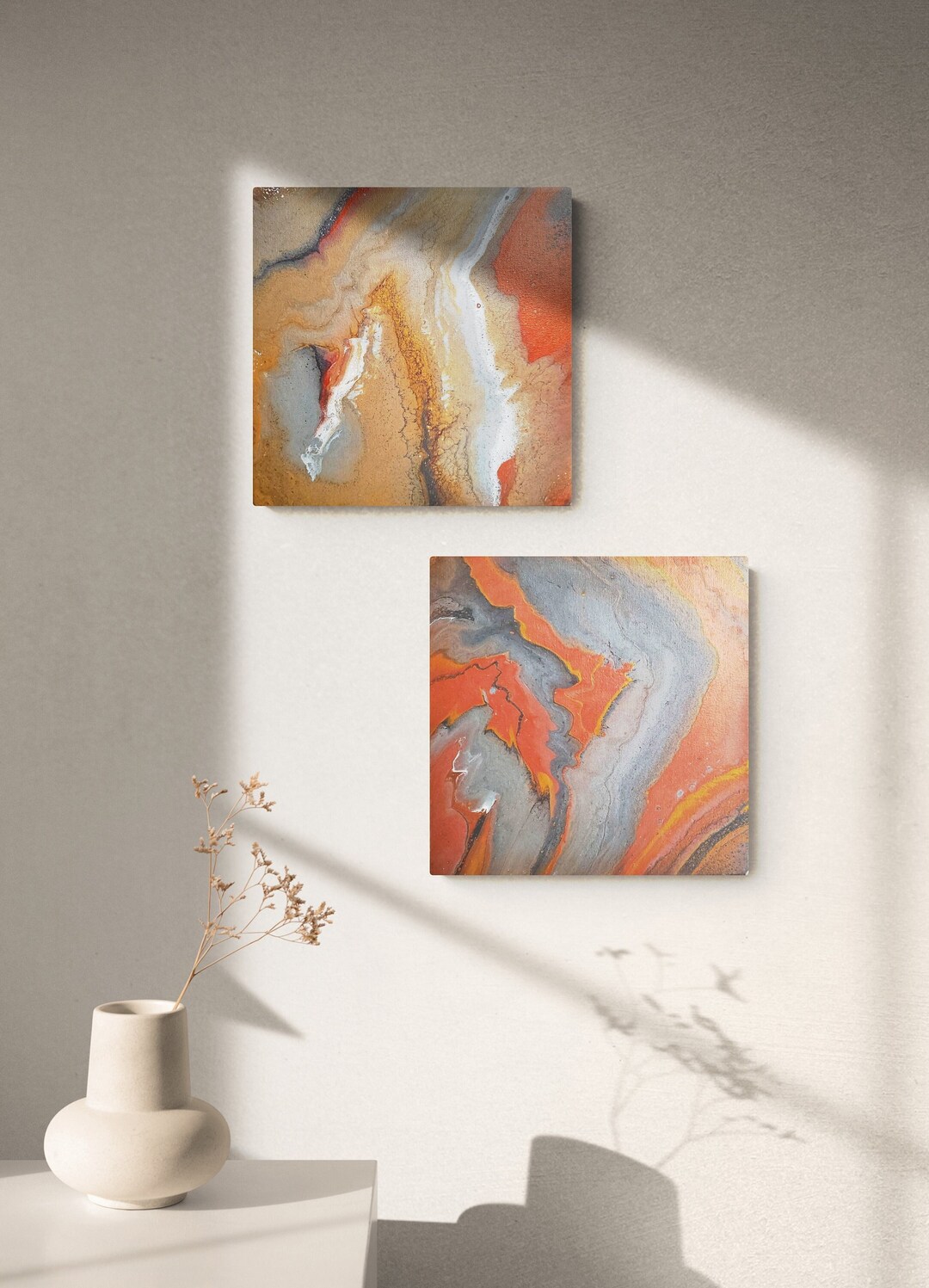 Set of 2 Original "golden Gem" Acrylic Abstract Metallic Gold Silver ...