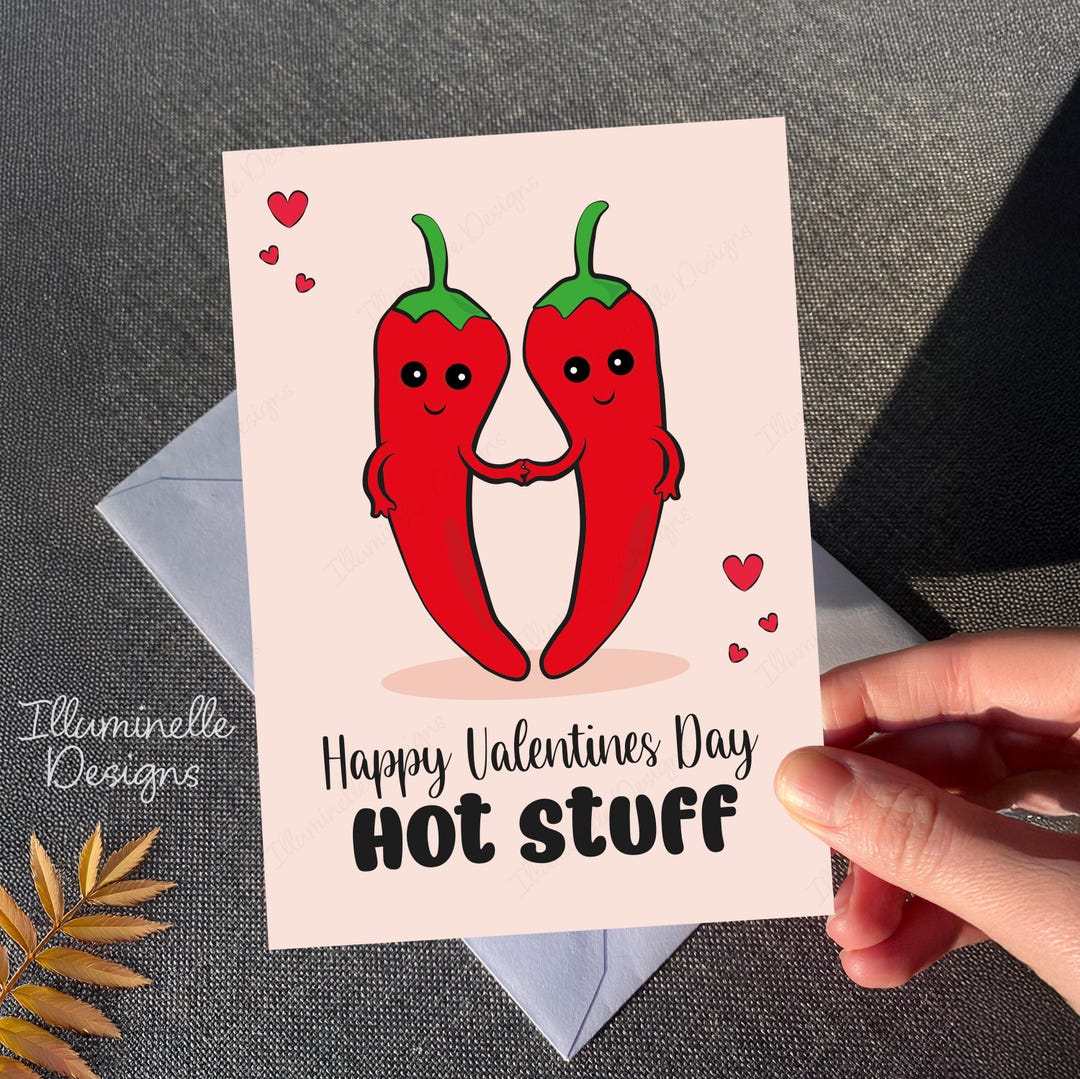 Happy Valentine’s Day “hot Stuff” Card – Cute Chilli Pepper Pun Design ...