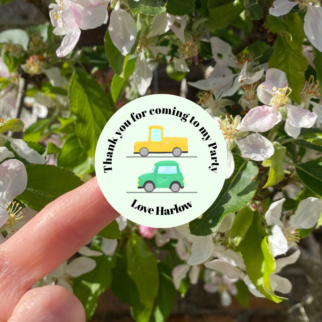 Personalised Car Birthday Stickers, Party, Thank You, Sweet Cone Bags ...