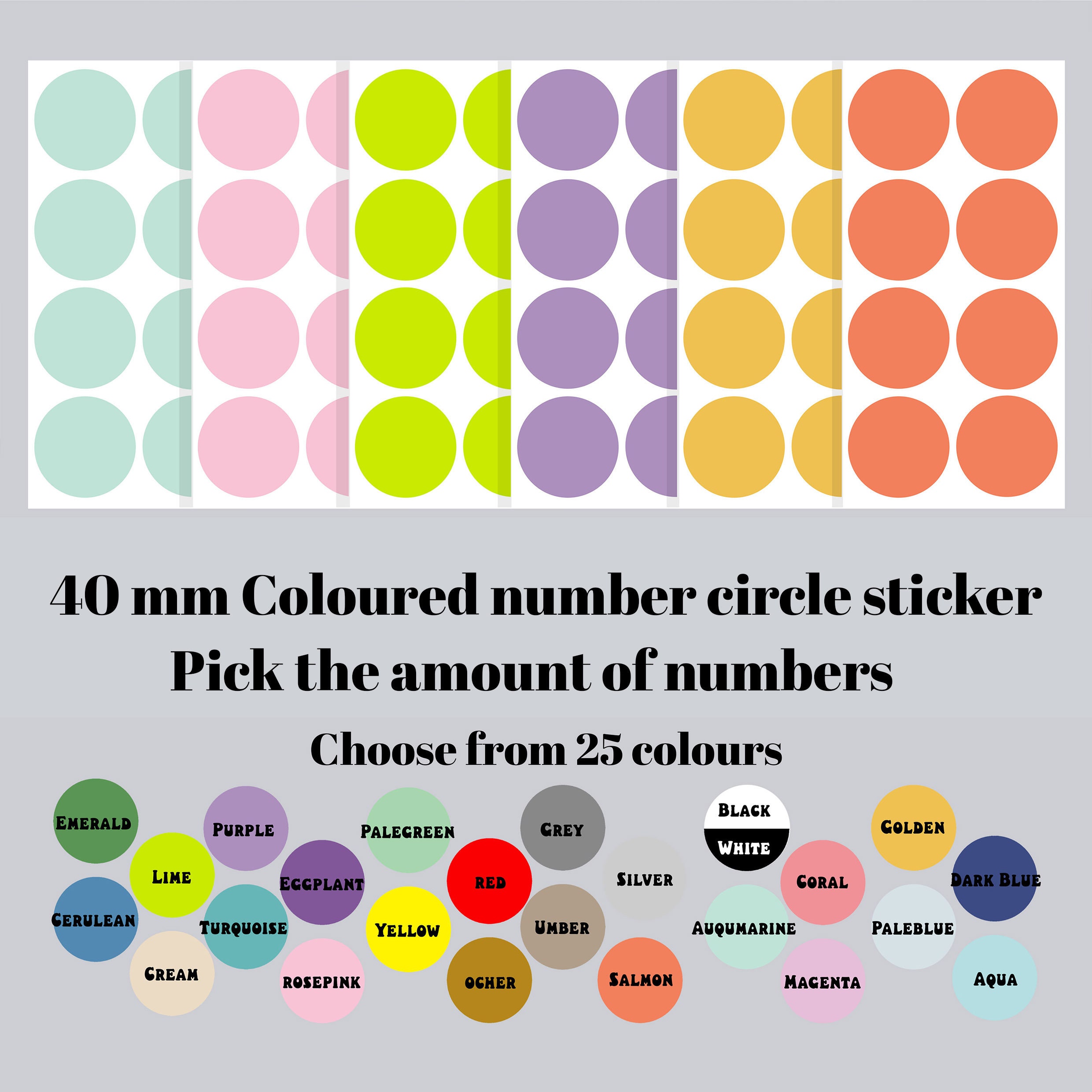 Number Coloured Sticker Sheets Pick From 8 Stickers, 40mm Diameter ...