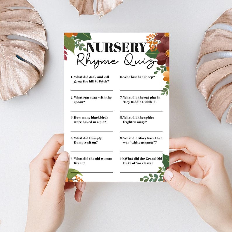 Fall Baby Shower Nursery Rhyme Quiz Game: Autumn Theme Party - Etsy
