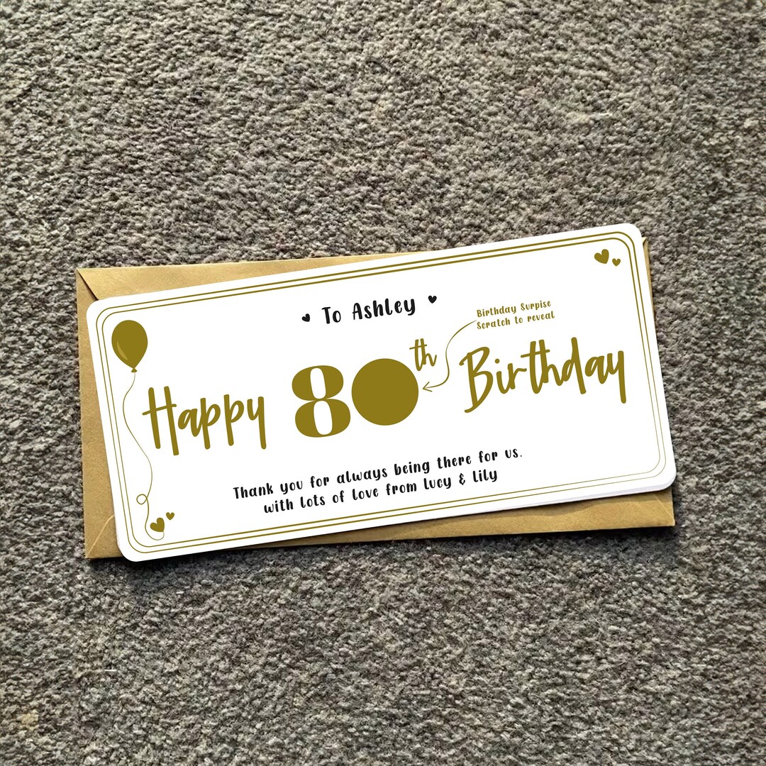 Happy 80th Birthday, Personalised Scratchcard Surprise, Gift Scratch ...