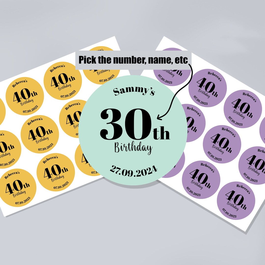 Personalised Birthday Stickers: Custom Party Favours, Any Colour - Etsy
